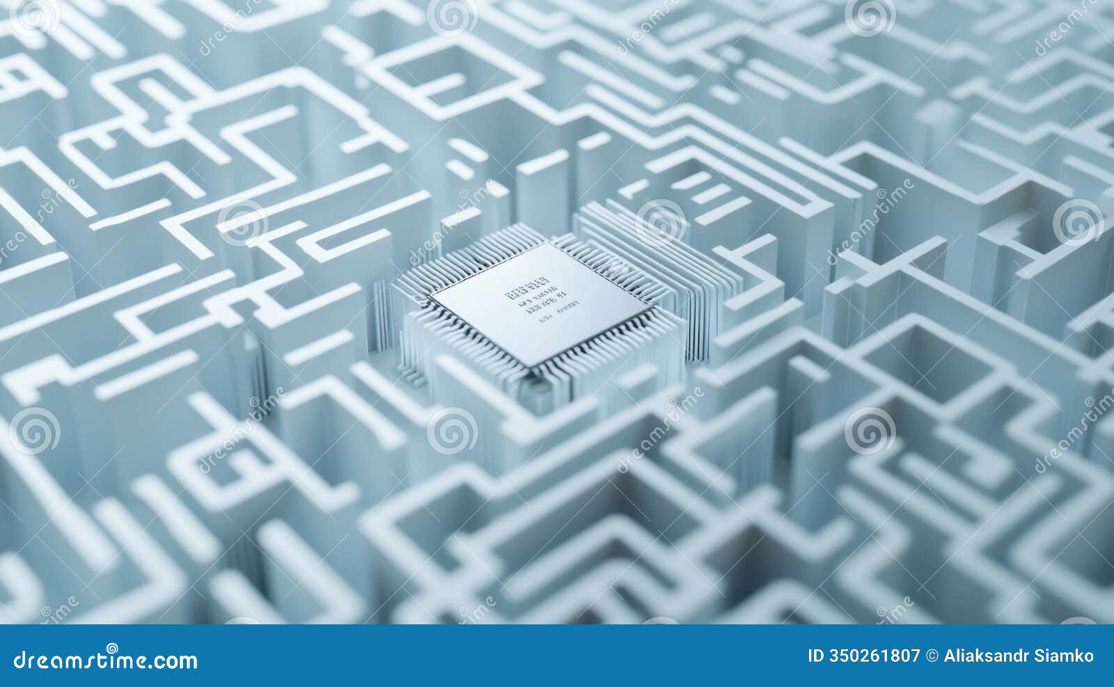 A Computer Chip in a Maze of White Stock Illustration - Illustration of ...