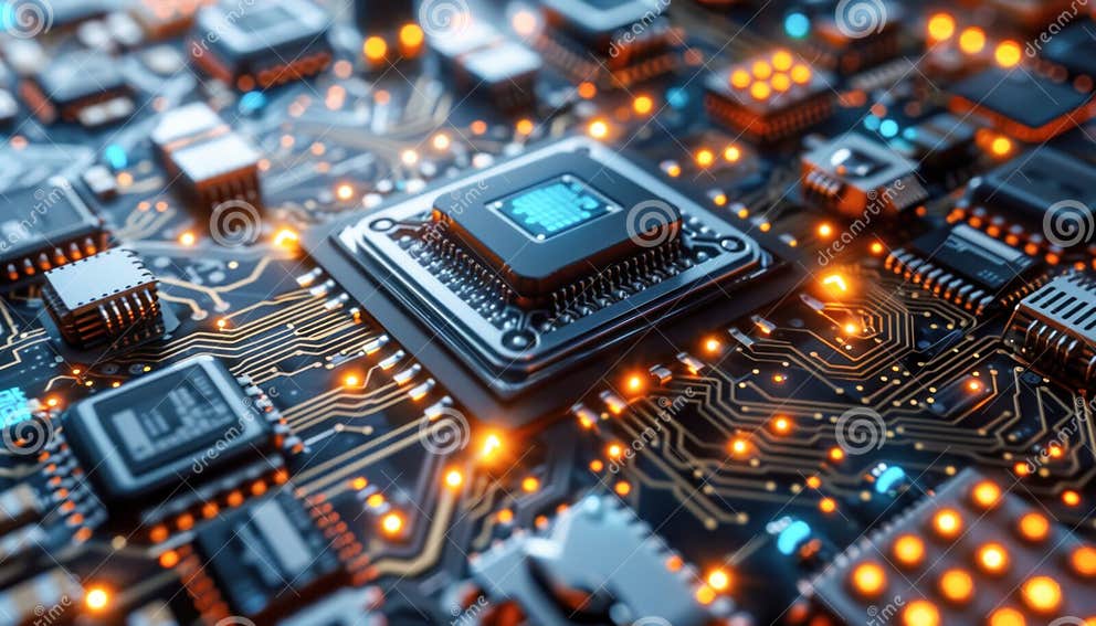 Computer Chip on a Motherboard Displaying Circuit Components and ...