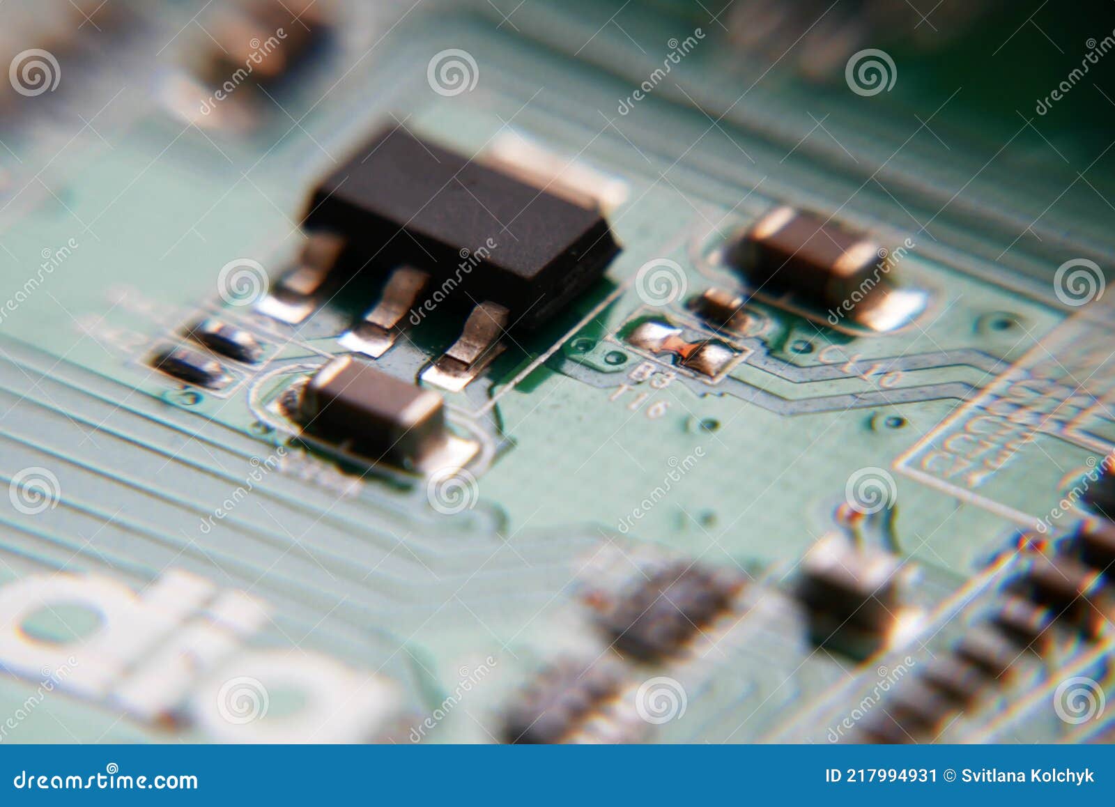 Chip On Motherboard Mainboard With Controllers, Ports And Wires, Close ...