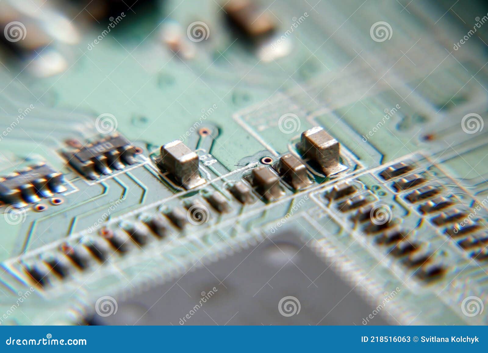 Chip On Motherboard Mainboard With Controllers, Ports And Wires, Close ...