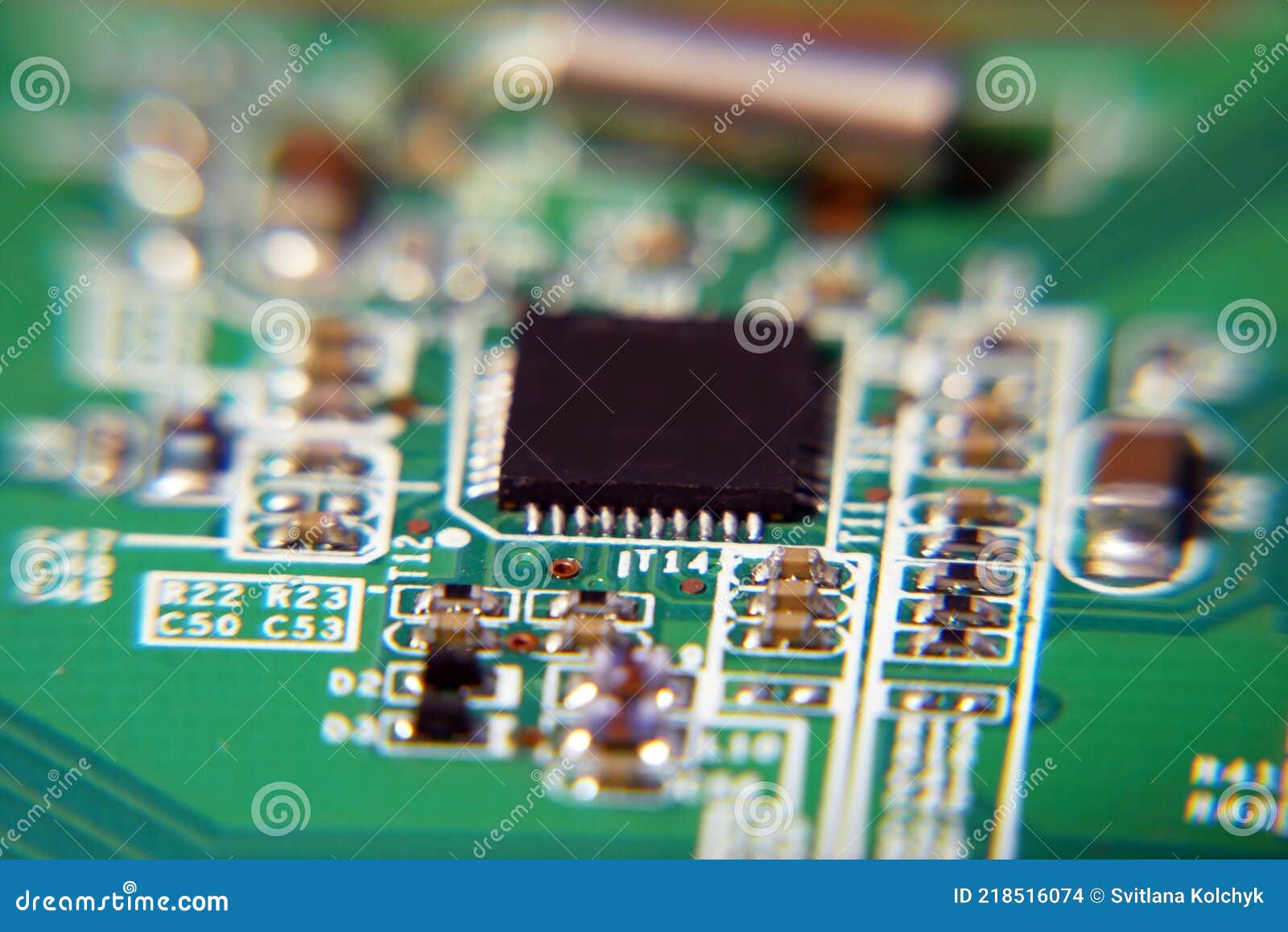 Chip On Motherboard Mainboard With Controllers, Ports And Wires, Close ...