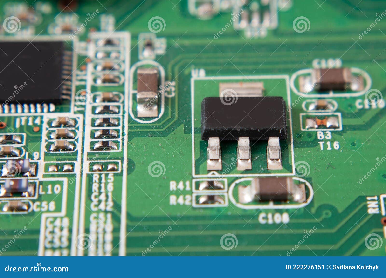 Chip On Motherboard Mainboard With Controllers, Ports And Wires, Close ...