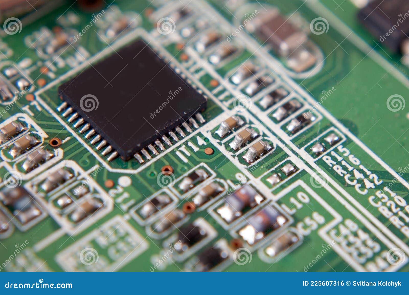 Chip On Motherboard Mainboard With Controllers, Ports And Wires, Close ...