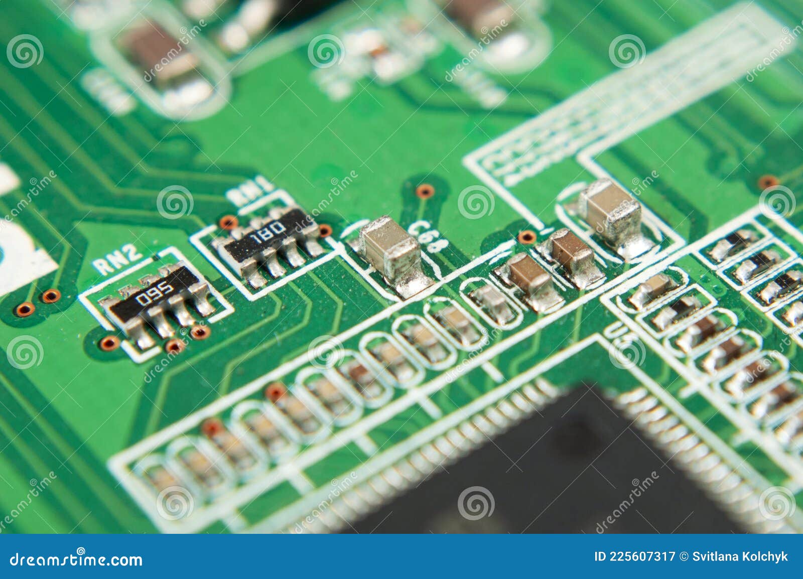 Chip On Motherboard Mainboard With Controllers, Ports And Wires, Close ...