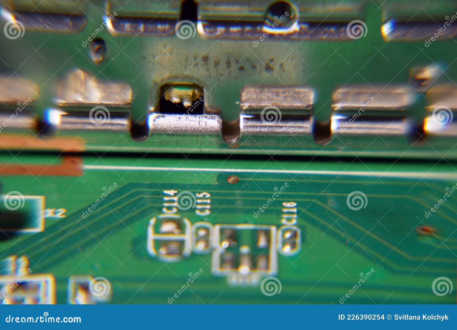 Chip On Motherboard Mainboard With Controllers, Ports And Wires, Close ...