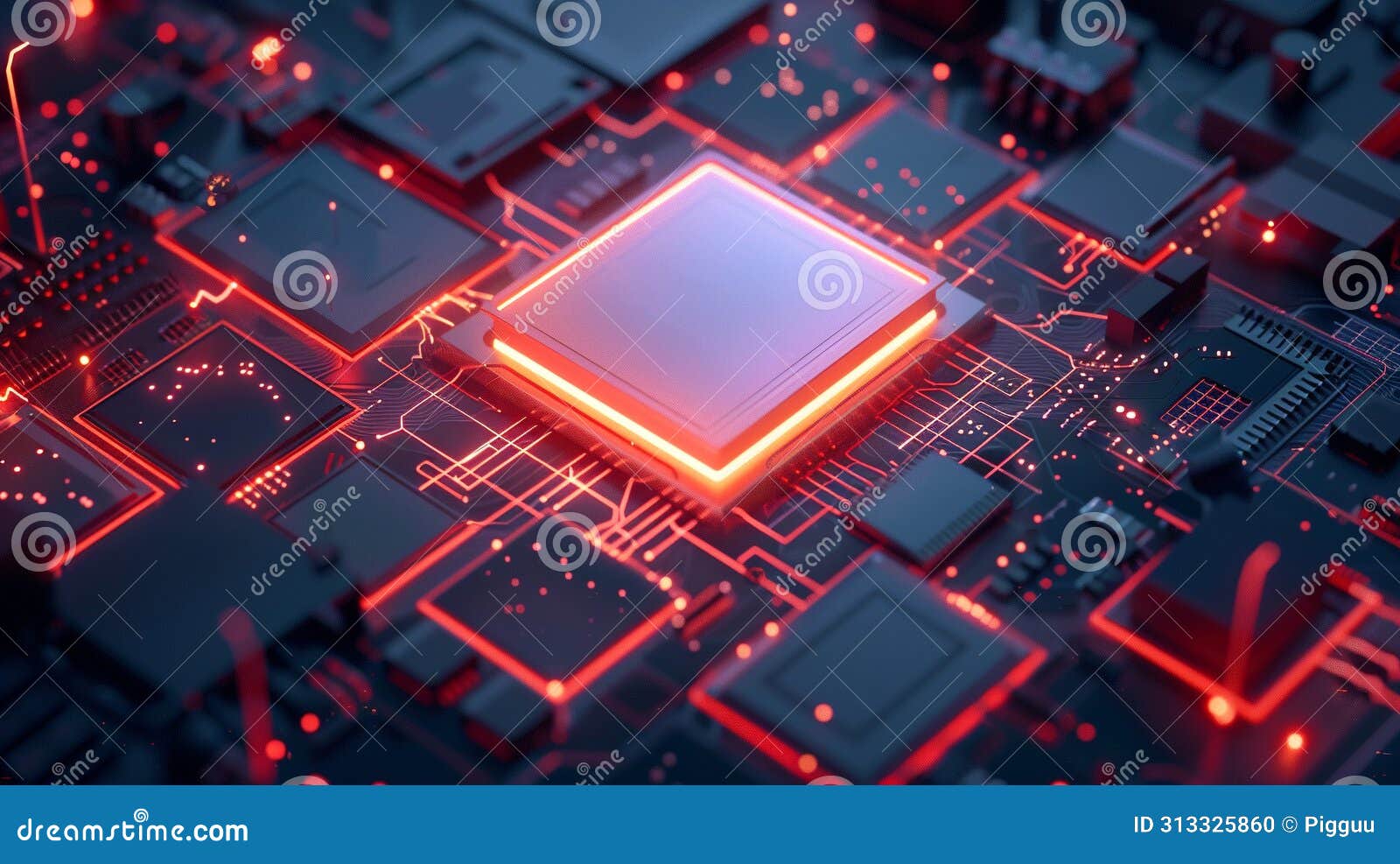 Computer Chip on Motherboard with Modern Lighting Stock Illustration ...