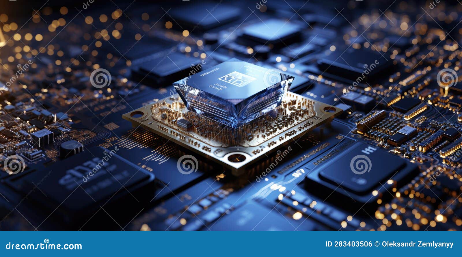 Computer Chip and Motherboard of a Supercomputer, Blue Tones Stock ...