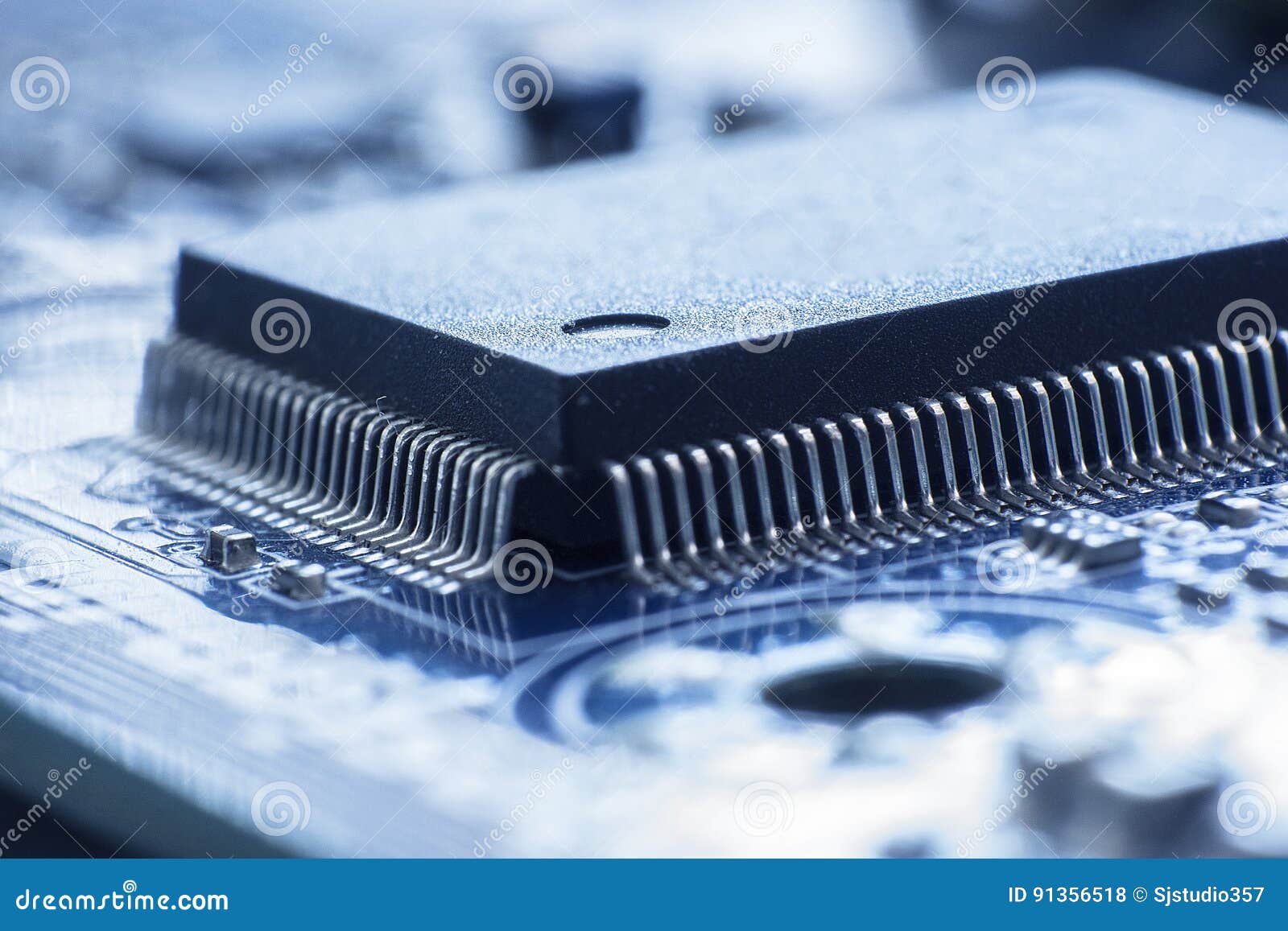 Chip On Motherboard Mainboard With Controllers, Ports And Wires, Close ...