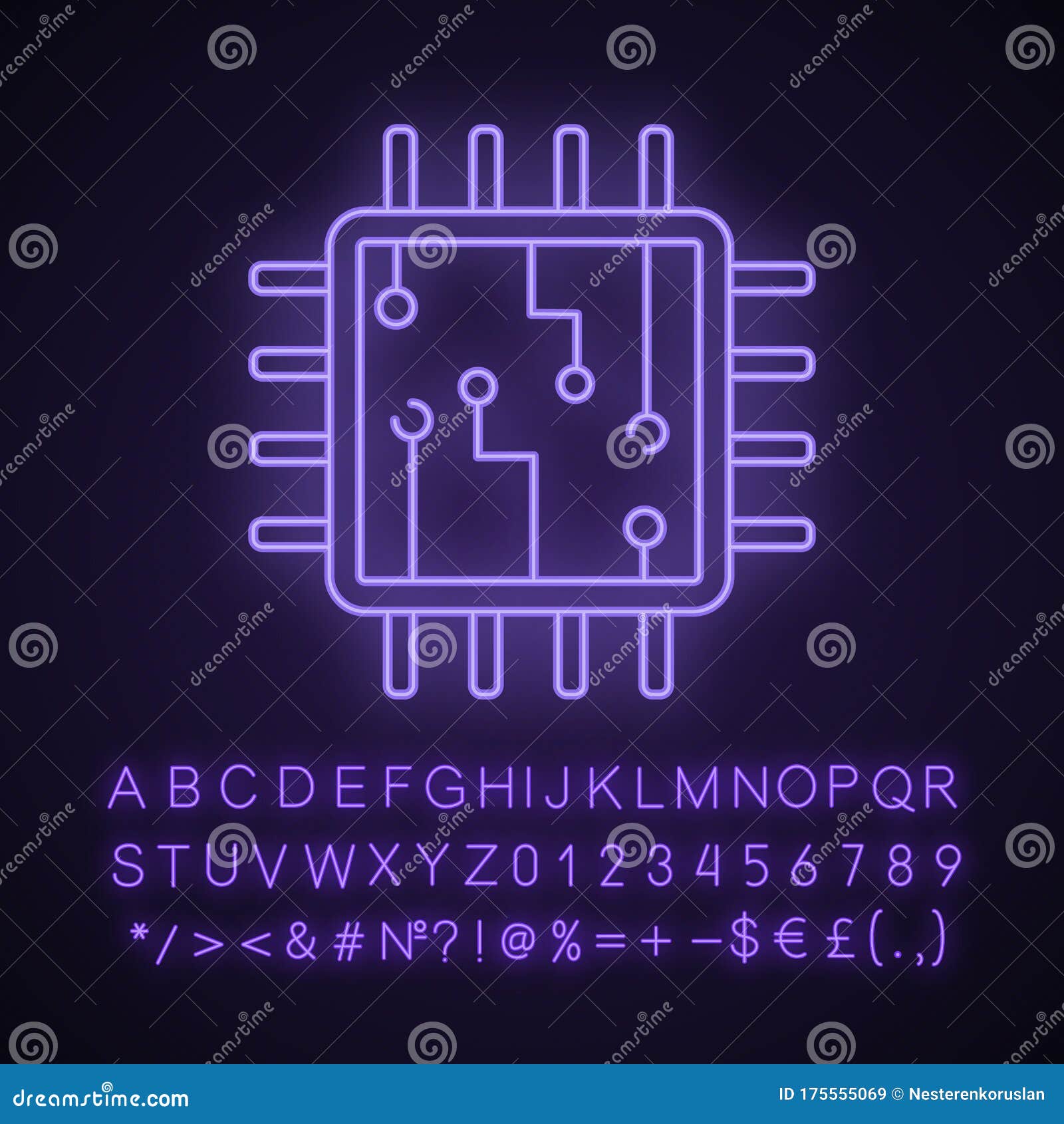 Computer Chip Neon Light Icon Stock Vector - Illustration of color ...