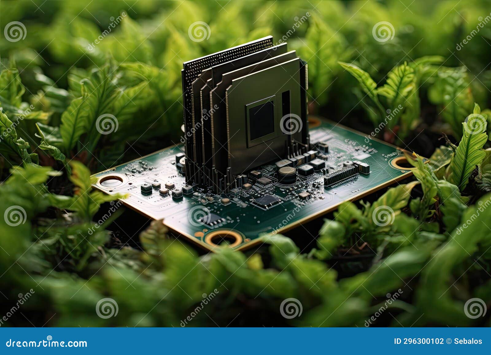 A Computer Chip Nestled in a Bed of Green Leaves Stock Illustration ...