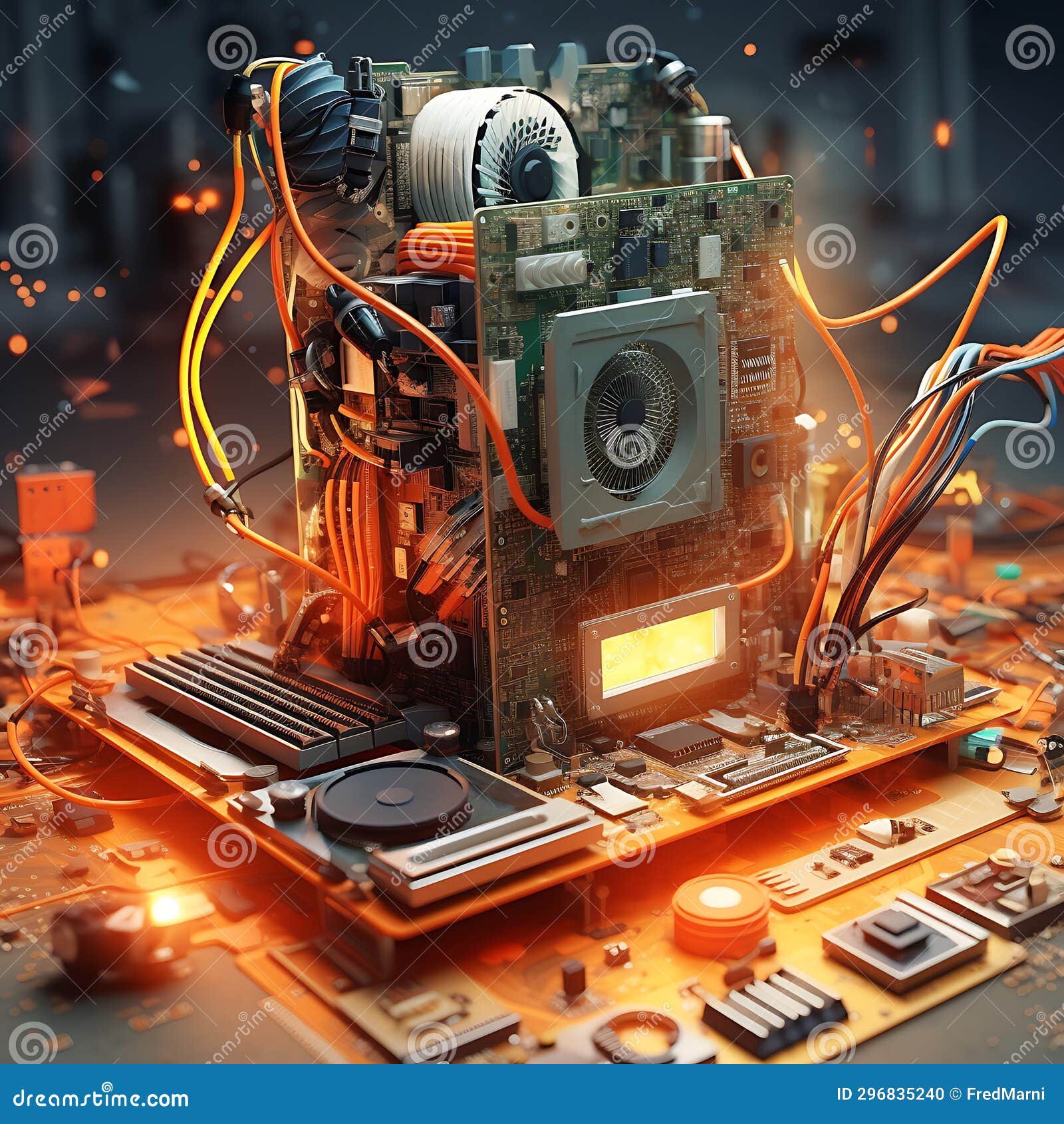 A Computer Chip with Orange Wires Stock Illustration - Illustration of ...