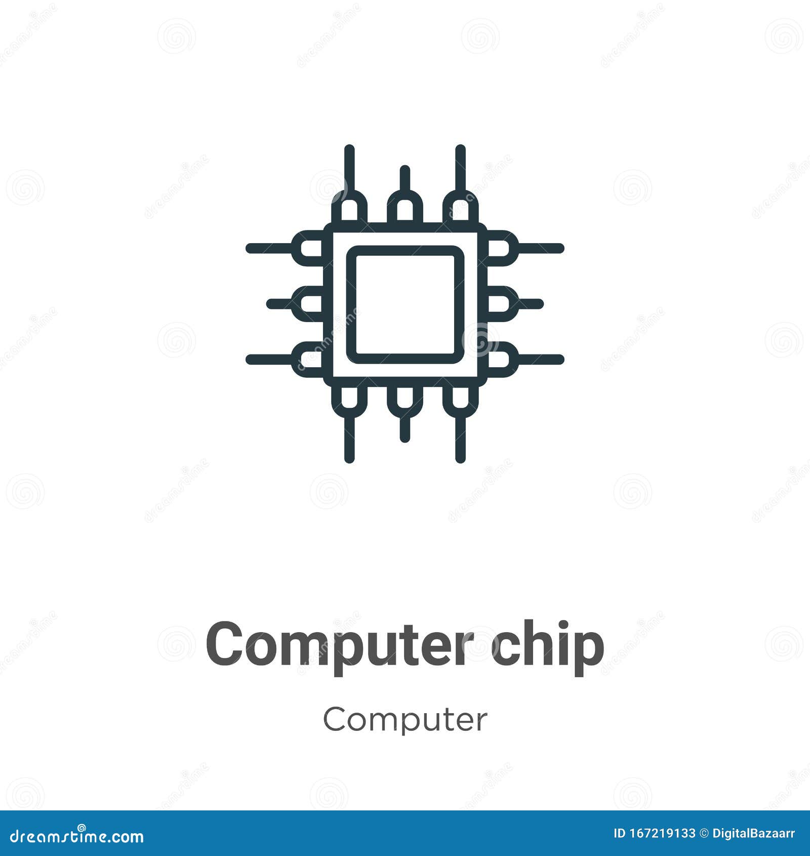 Computer Chip Outline Vector Icon. Thin Line Black Computer Chip Icon ...