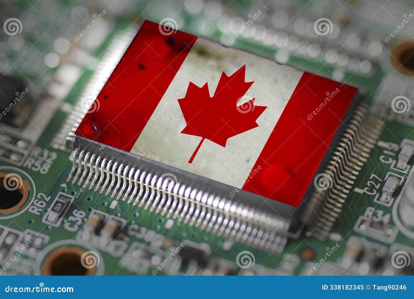 Computer Chip on PCB Board with Canada Flag Stock Image - Image of ...