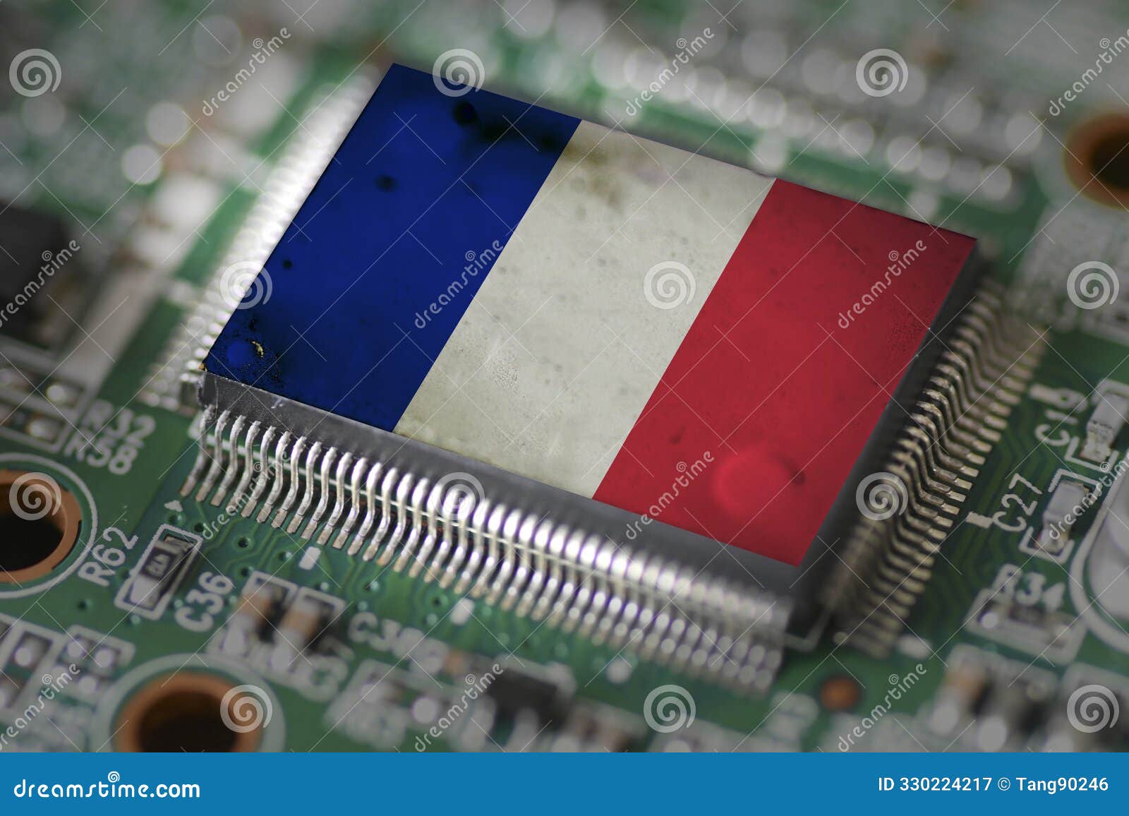 Computer Chip on PCB Board with France Flag Stock Image - Image of ...
