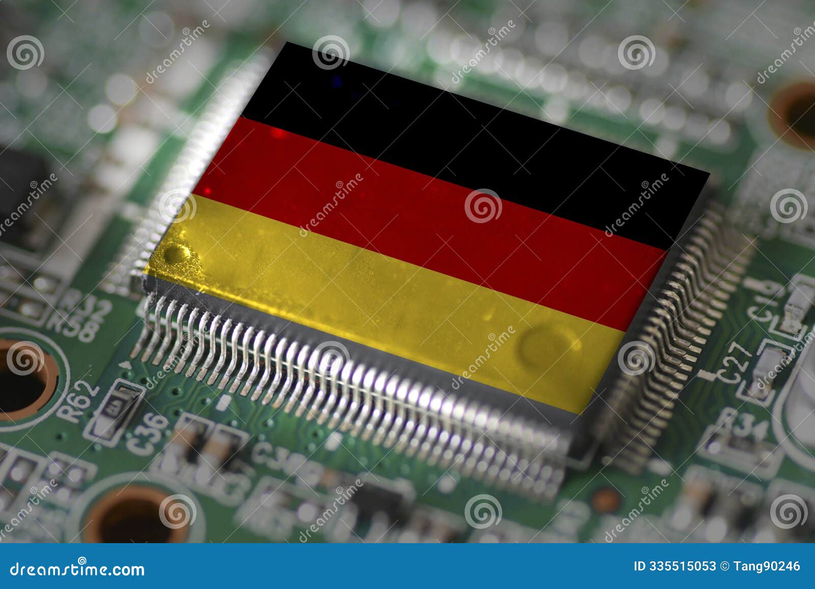 Computer Chip on PCB Board with Germany Flag Stock Image - Image of ...