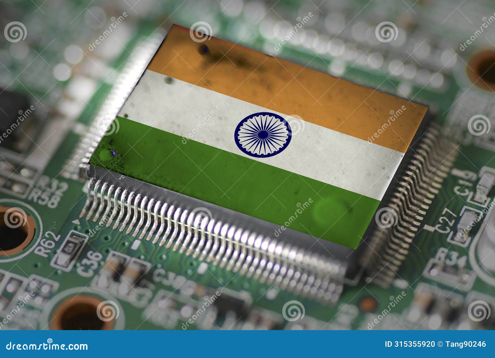 Computer Chip on PCB Board with India Flag Stock Photo - Image of chip ...