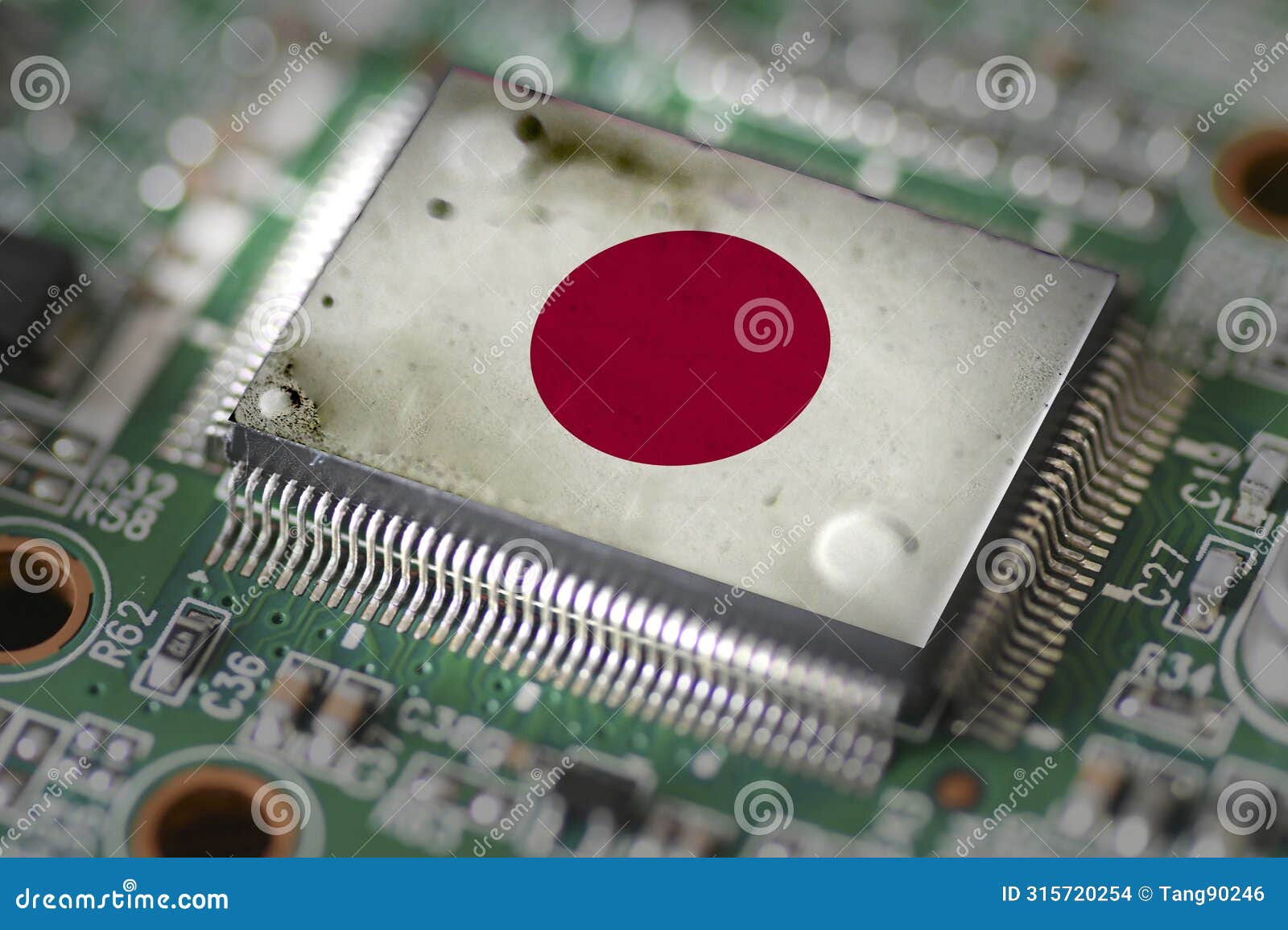 Computer Chip on PCB Board with Japan Flag Stock Photo - Image of tech ...