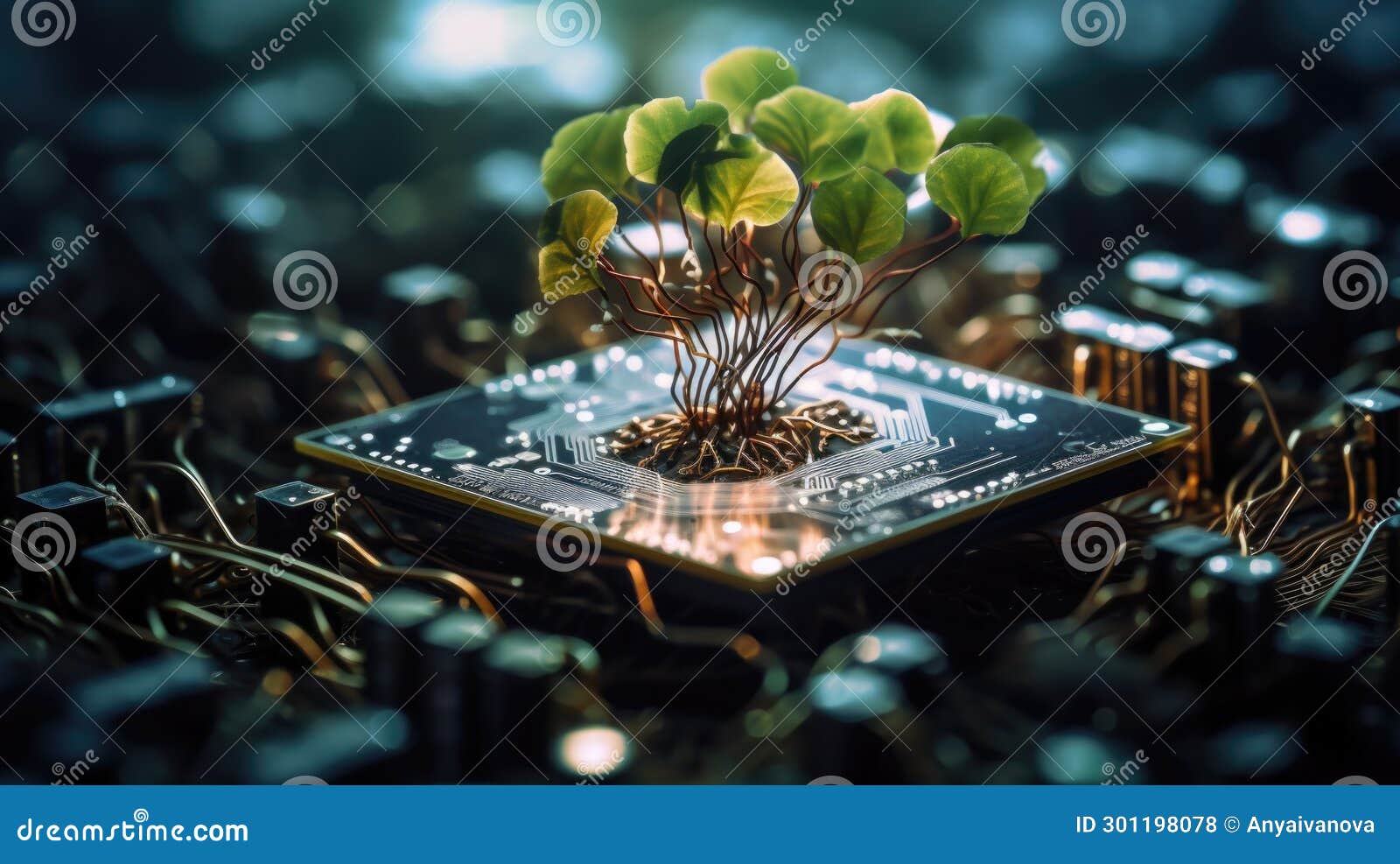 A Computer Chip with a Plant Growing Out of it Stock Illustration ...