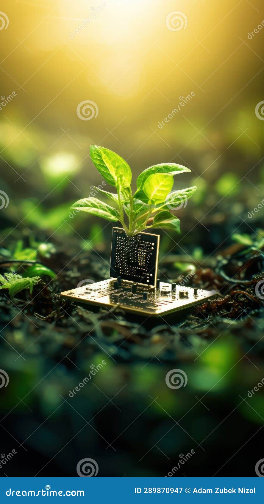 A Computer Chip with a Plant Growing Out of it Stock Illustration ...