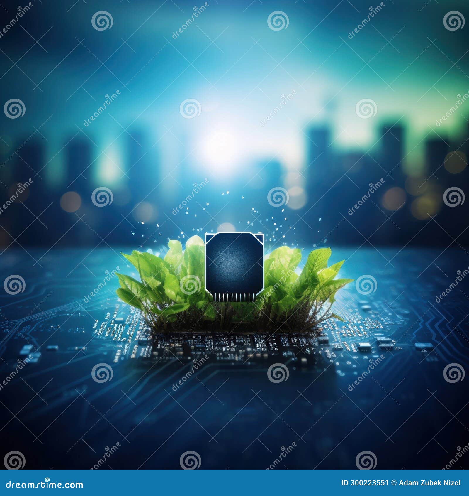 A Computer Chip with Plants Growing Out of it Stock Illustration ...
