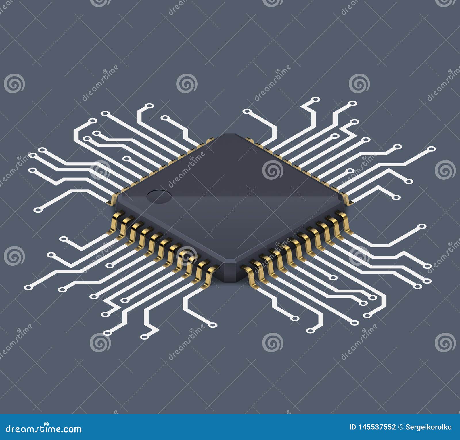 Microprocessor And Conductive Tracks On The Board. Royalty-Free Stock ...