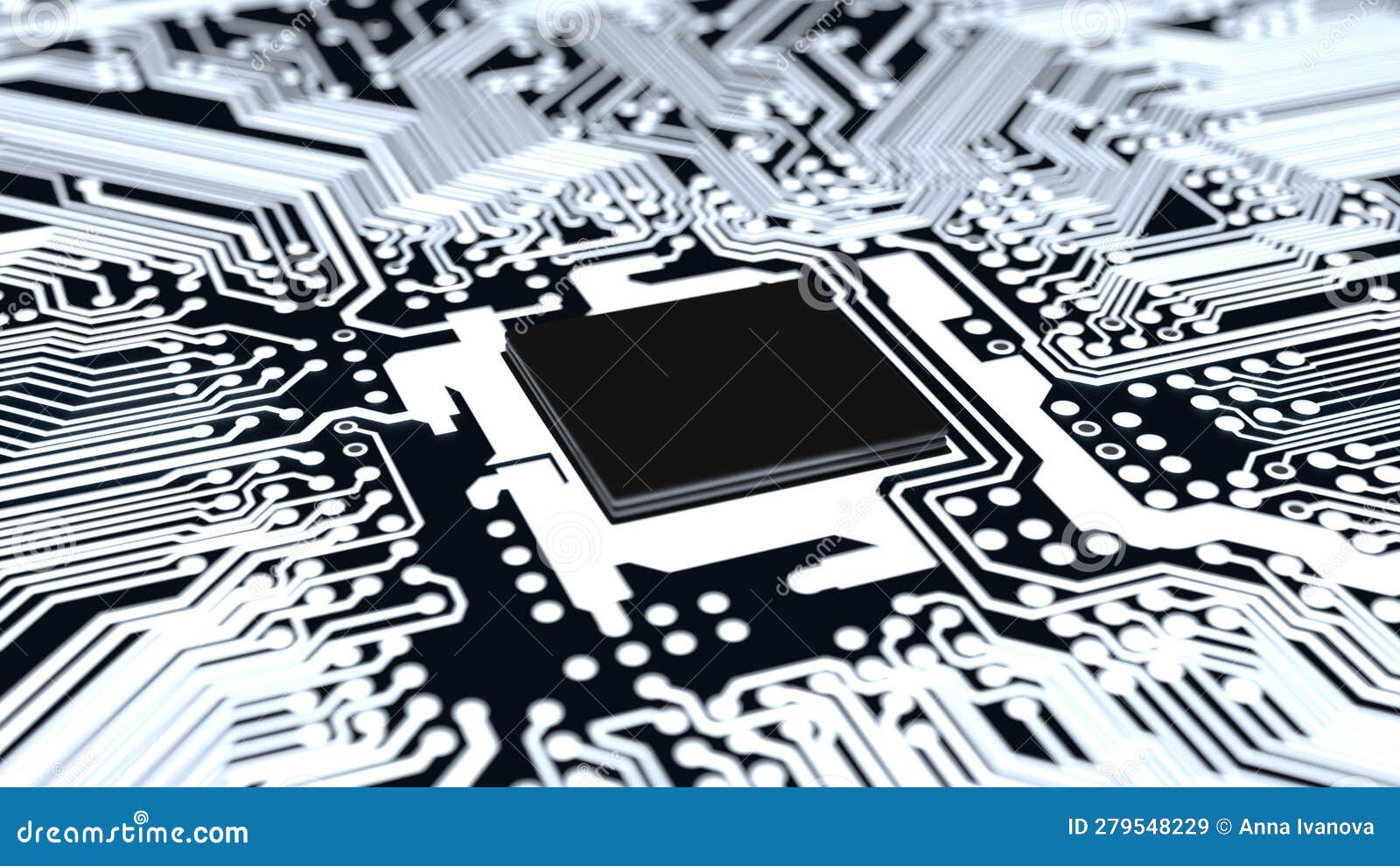 Computer Chip Processor on the Motherboard, Textolite, Black and White. 3d Render Stock ...