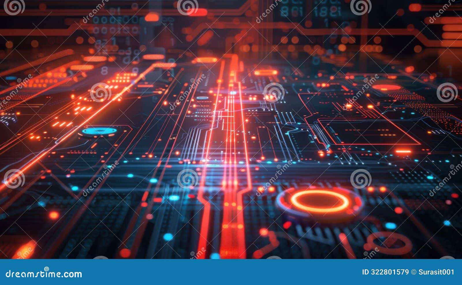 A Computer Chip with a Red and Blue Design Stock Illustration ...