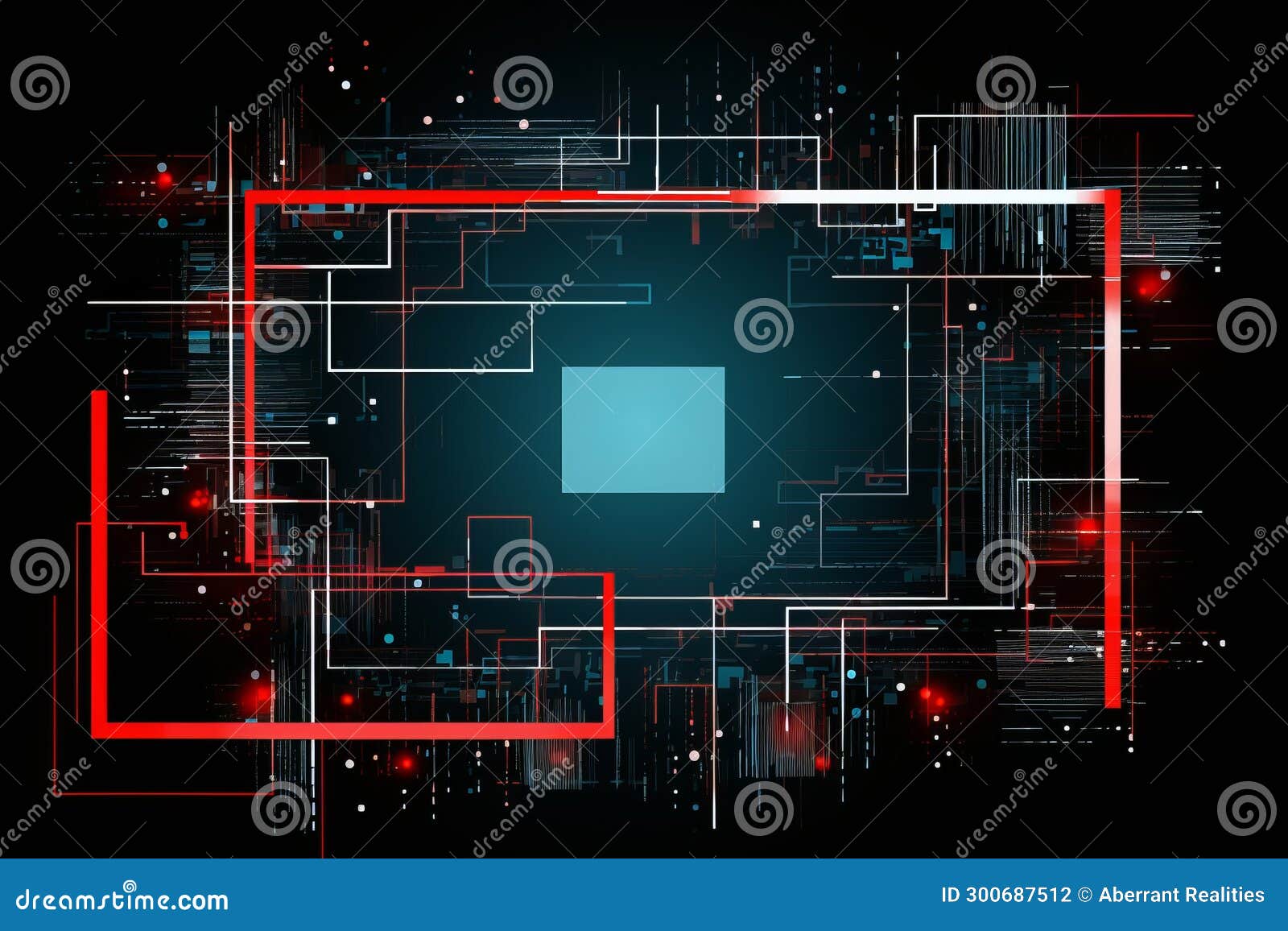 A Computer Chip with Red and Blue Lines on a Black Background Stock ...