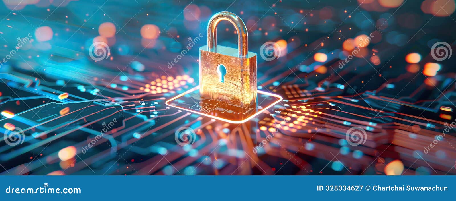 A Computer Chip with a Red and Blue Lock on it by AI Generated Image ...