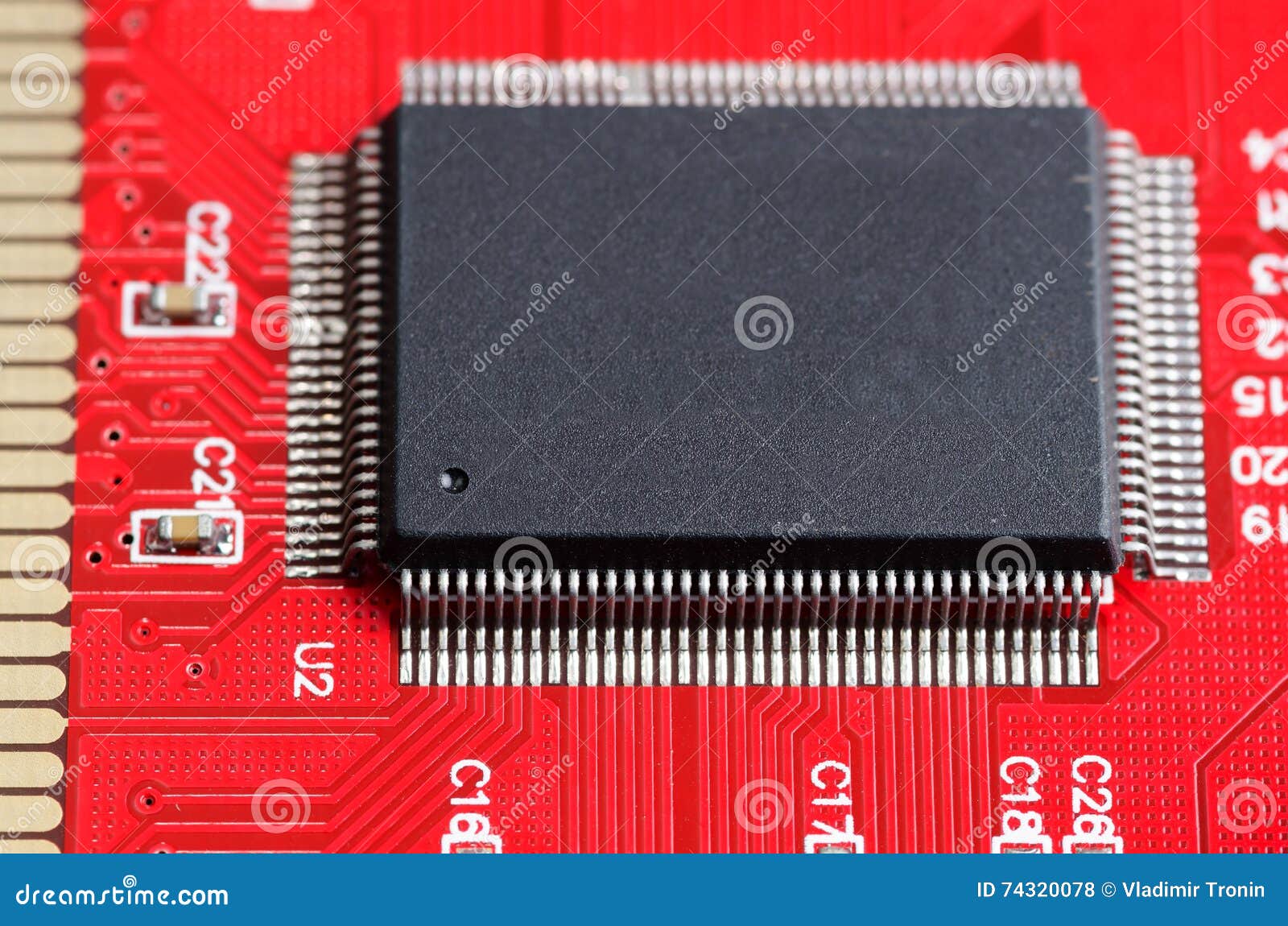 Computer Chip on the Red Board Stock Photo - Image of board, chip: 74320078