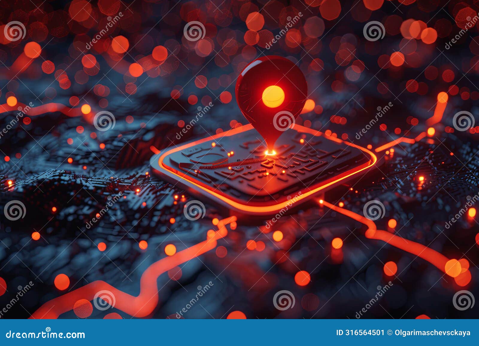 The Red Dot is Glowing and he is a GPS Point. Stock Illustration ...