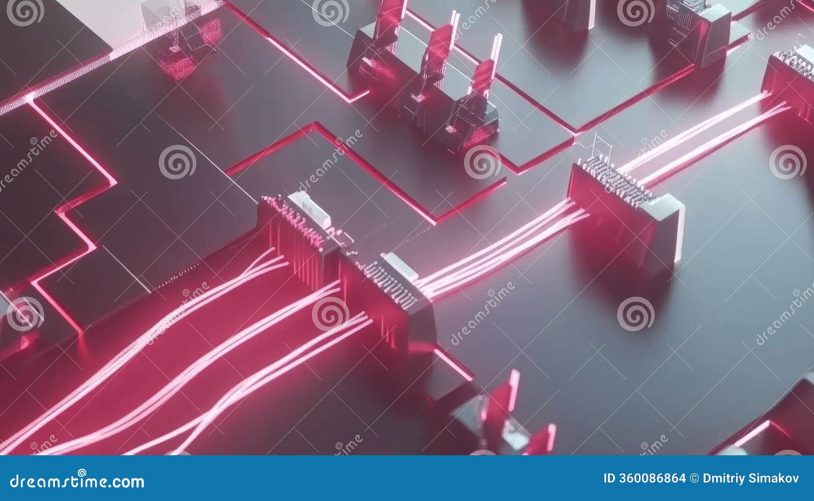 A Computer Chip with Red Lines and Wires Stock Illustration ...