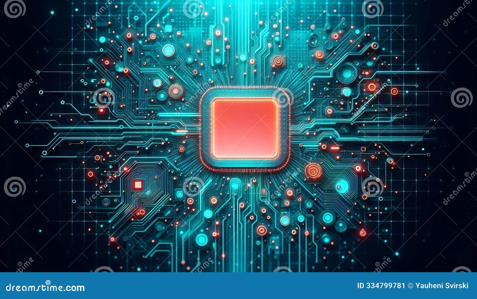 A Computer Chip with a Red Square in the Middle. the Red Square is the ...