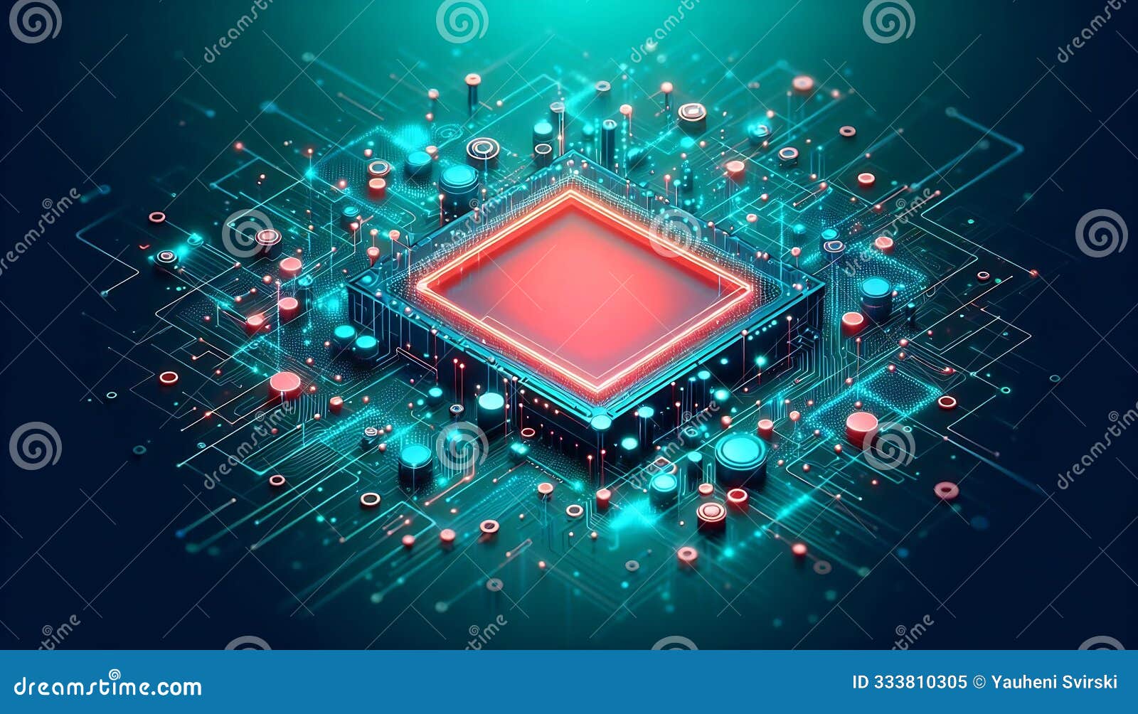 A Computer Chip with a Red Square in the Middle. the Chip is Surrounded ...