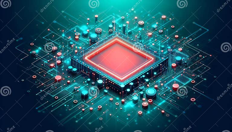 A Computer Chip with a Red Square in the Middle. the Chip is Surrounded ...