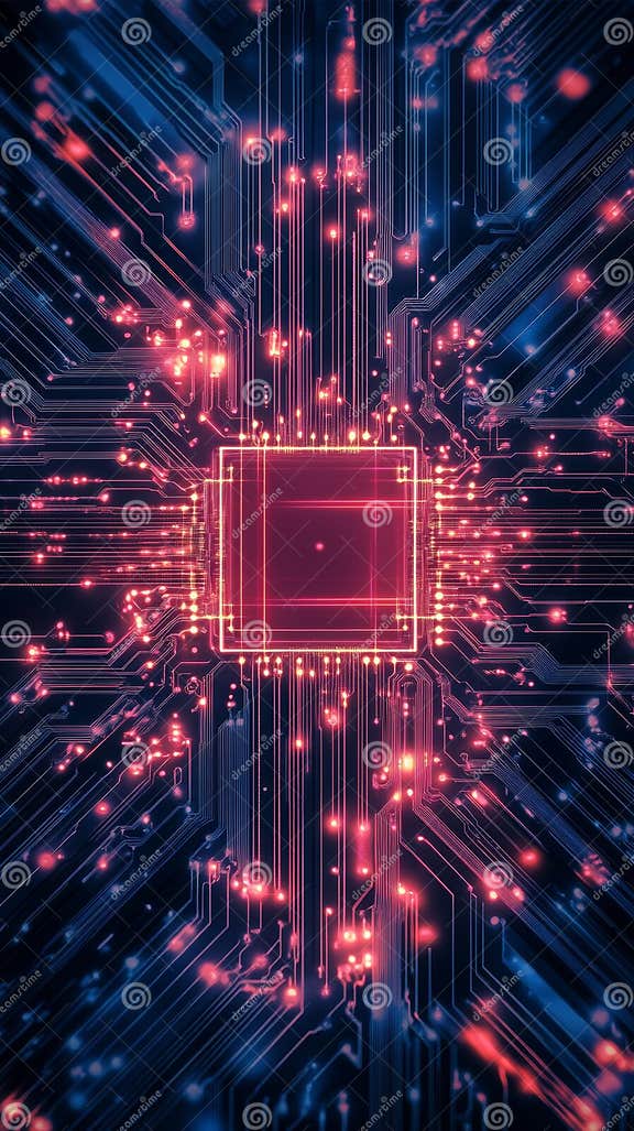 A Computer Chip with a Red Square in the Middle Stock Illustration ...
