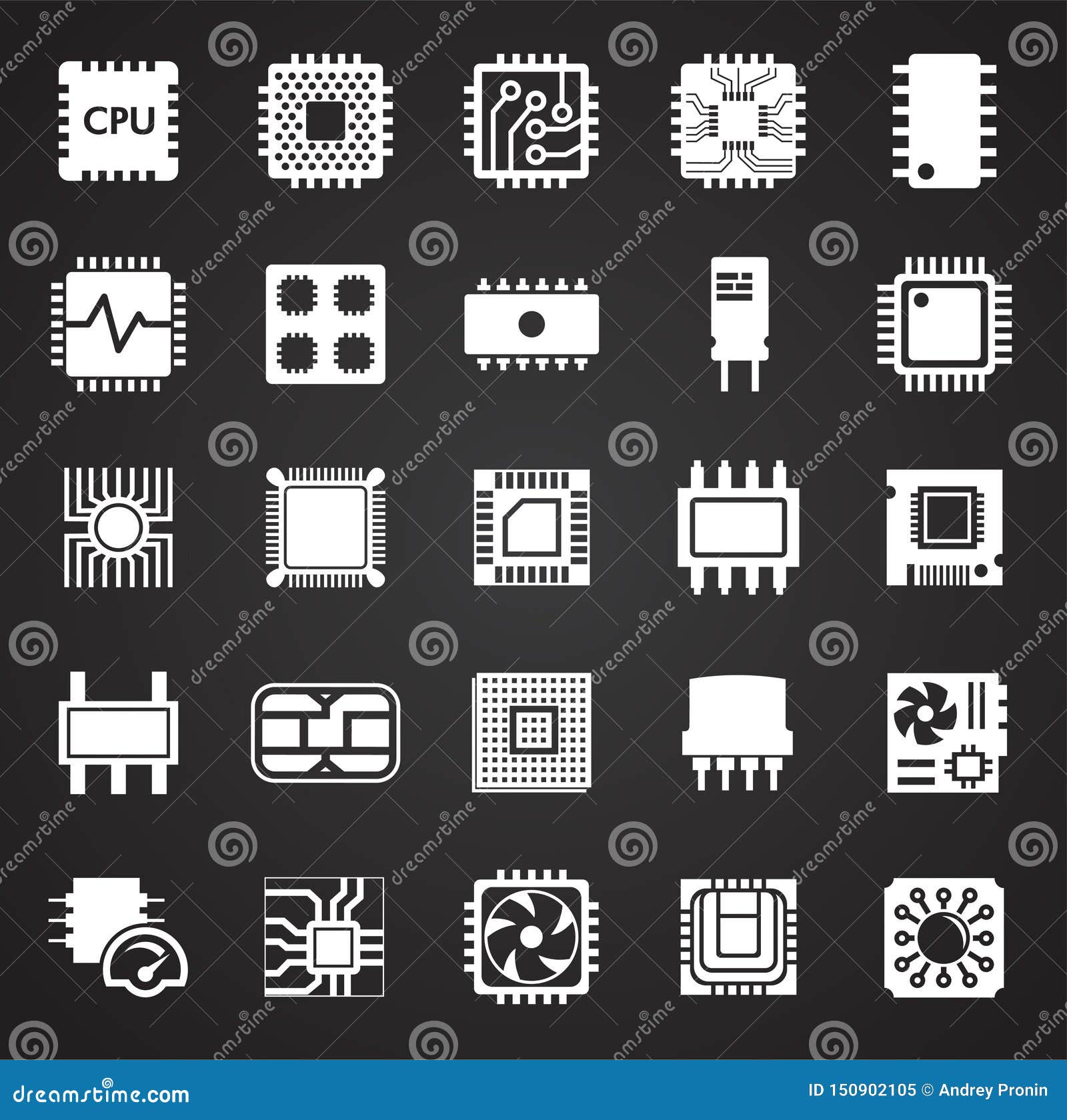 Computer Chip Related Icons Set on Background for Graphic and Web ...