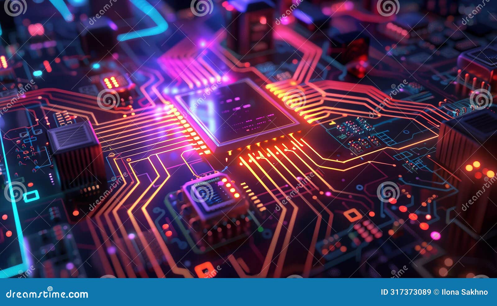 Computer Chip Rests on Motherboard in a City of Technology and ...