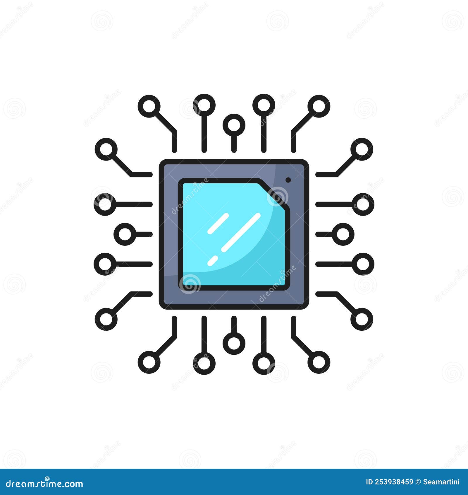 Computer Chip, Semiconductor Tech Outline Icon Stock Vector ...