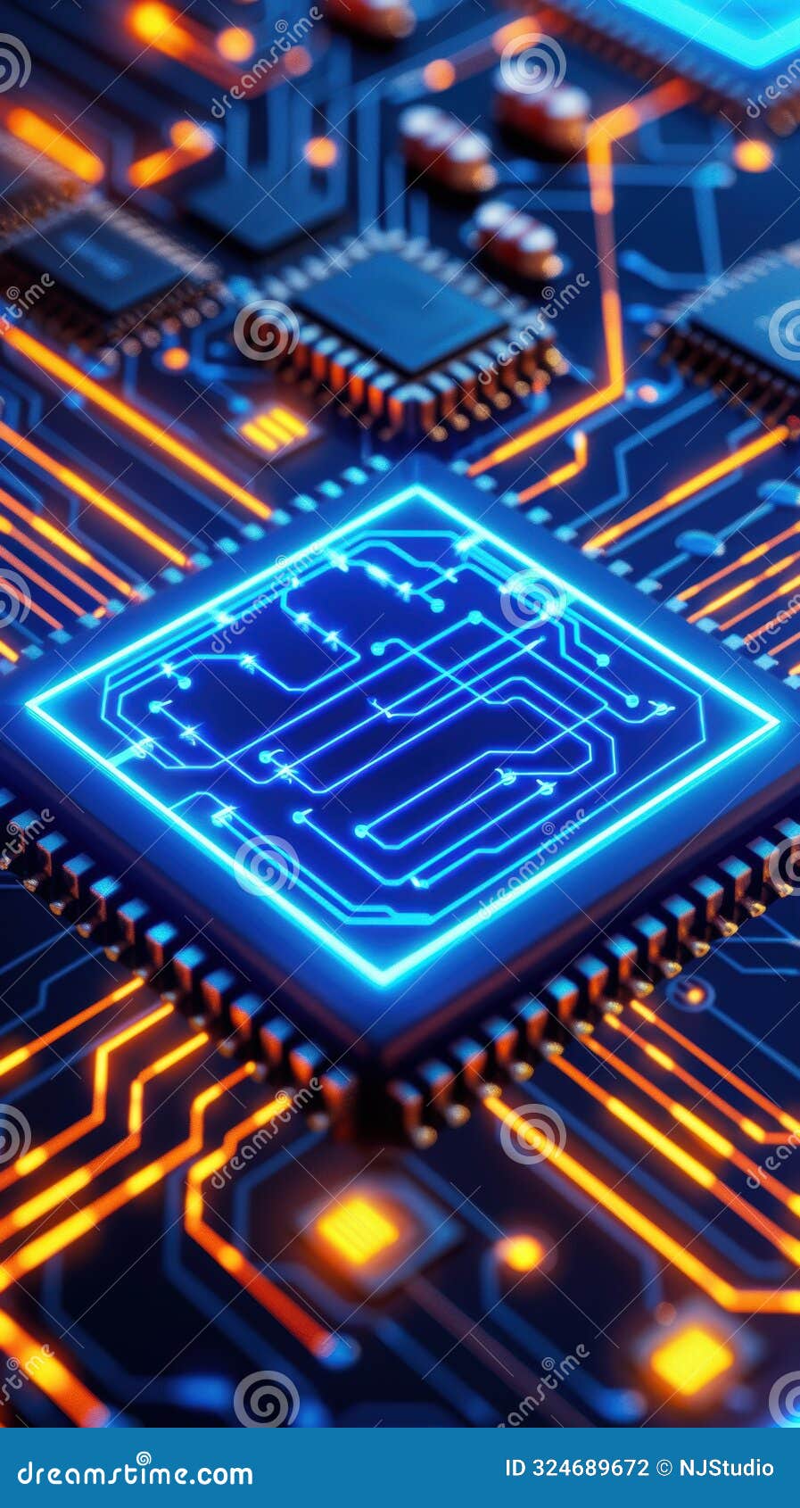 A Computer Chip is Shown in a Blue and Orange Color Scheme Stock ...