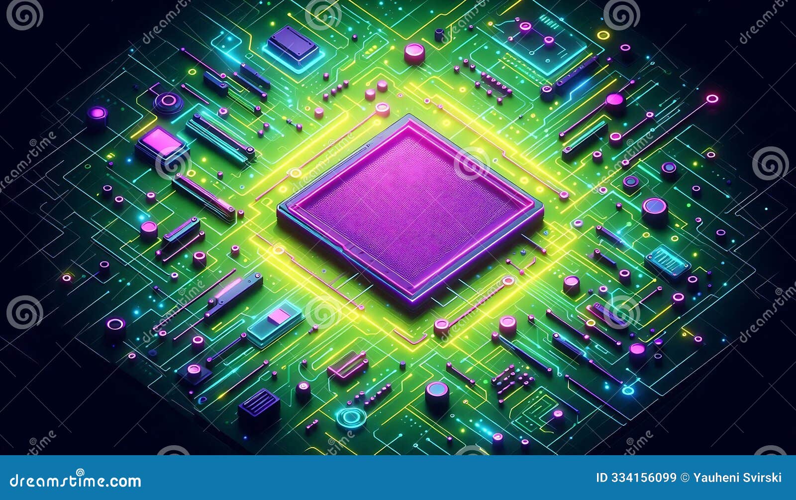 A Computer Chip is Shown in a Neon Green Color Stock Illustration ...