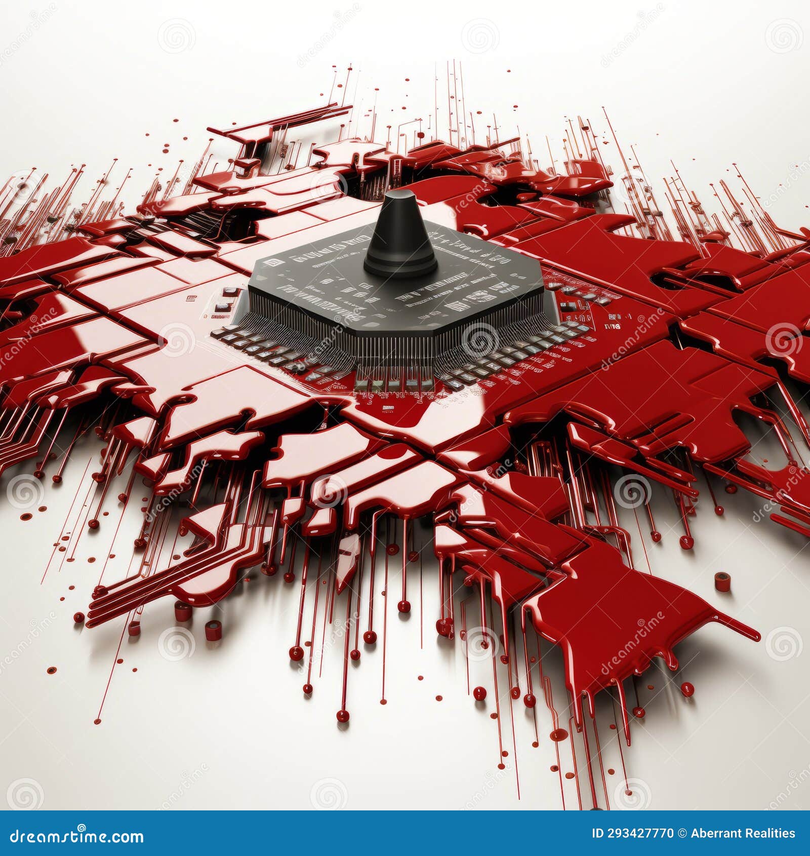 A Computer Chip Surrounded by Blood Splatters on a White Background ...