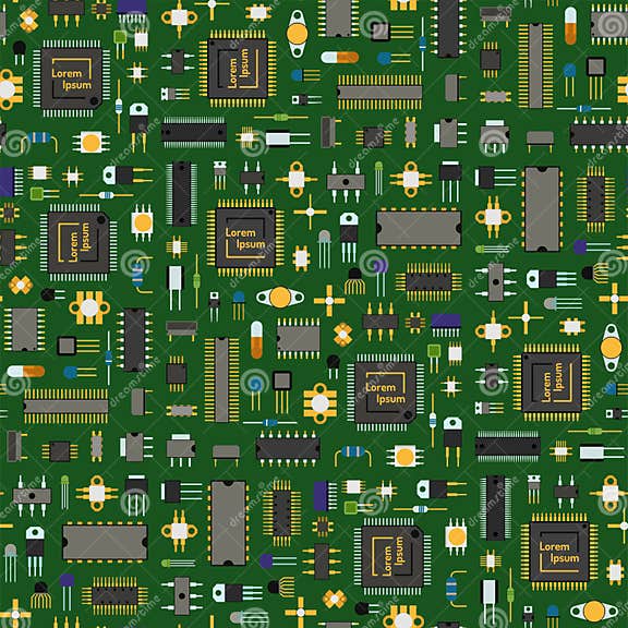 Computer Chip Technology Processor Circuit Motherboard Information System Seamless Pattern ...