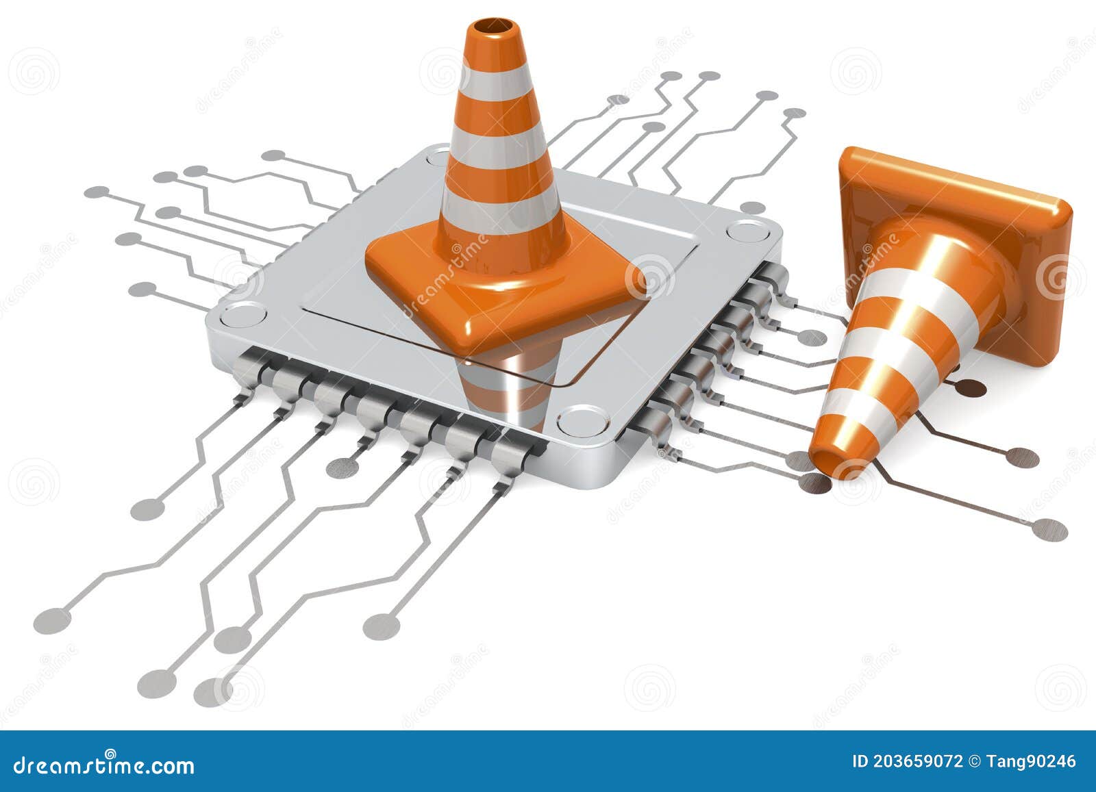 Computer Chip and Traffic Cones Isolated Stock Illustration ...