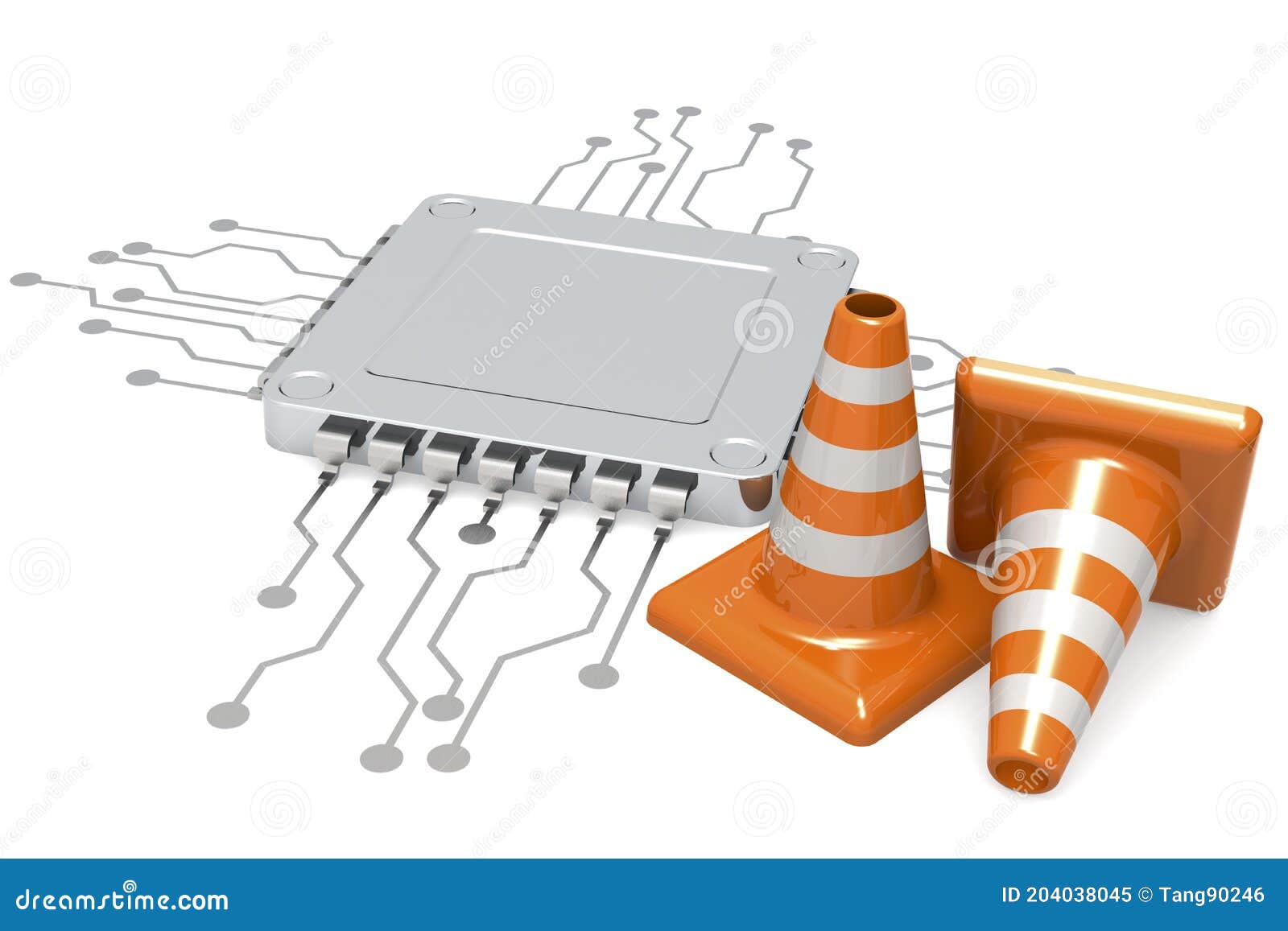 Computer Chip and Traffic Cones Isolated Stock Illustration ...
