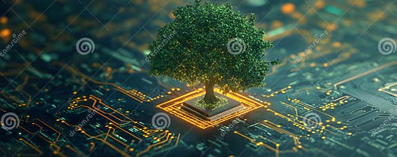 Computer Chip with Tree - Eco-Friendly Technology Concept Stock ...