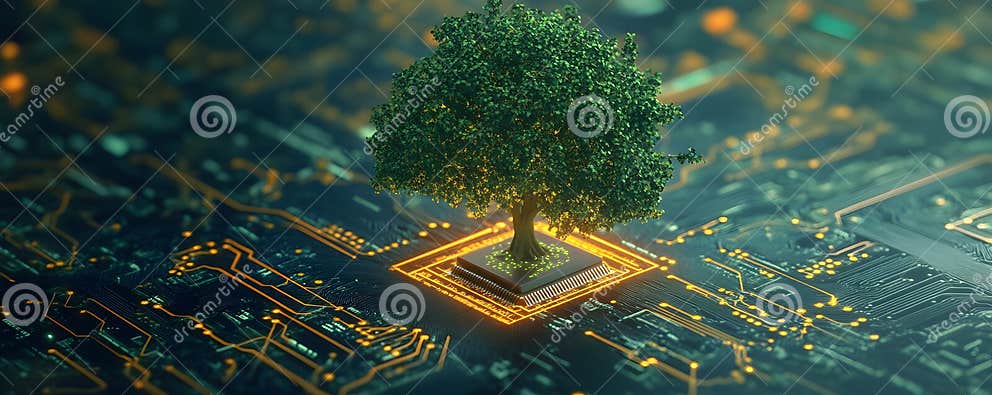 Computer Chip with Tree - Eco-Friendly Technology Concept Stock ...