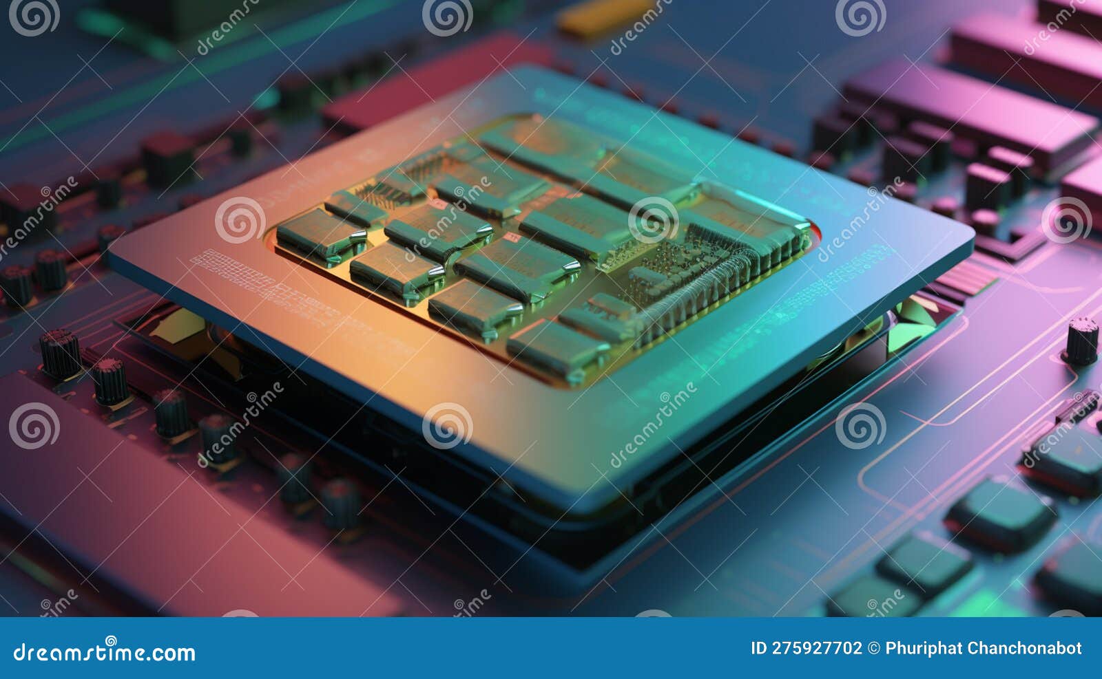 Computer Chip in Trending Color Palette with Generative AI Stock ...