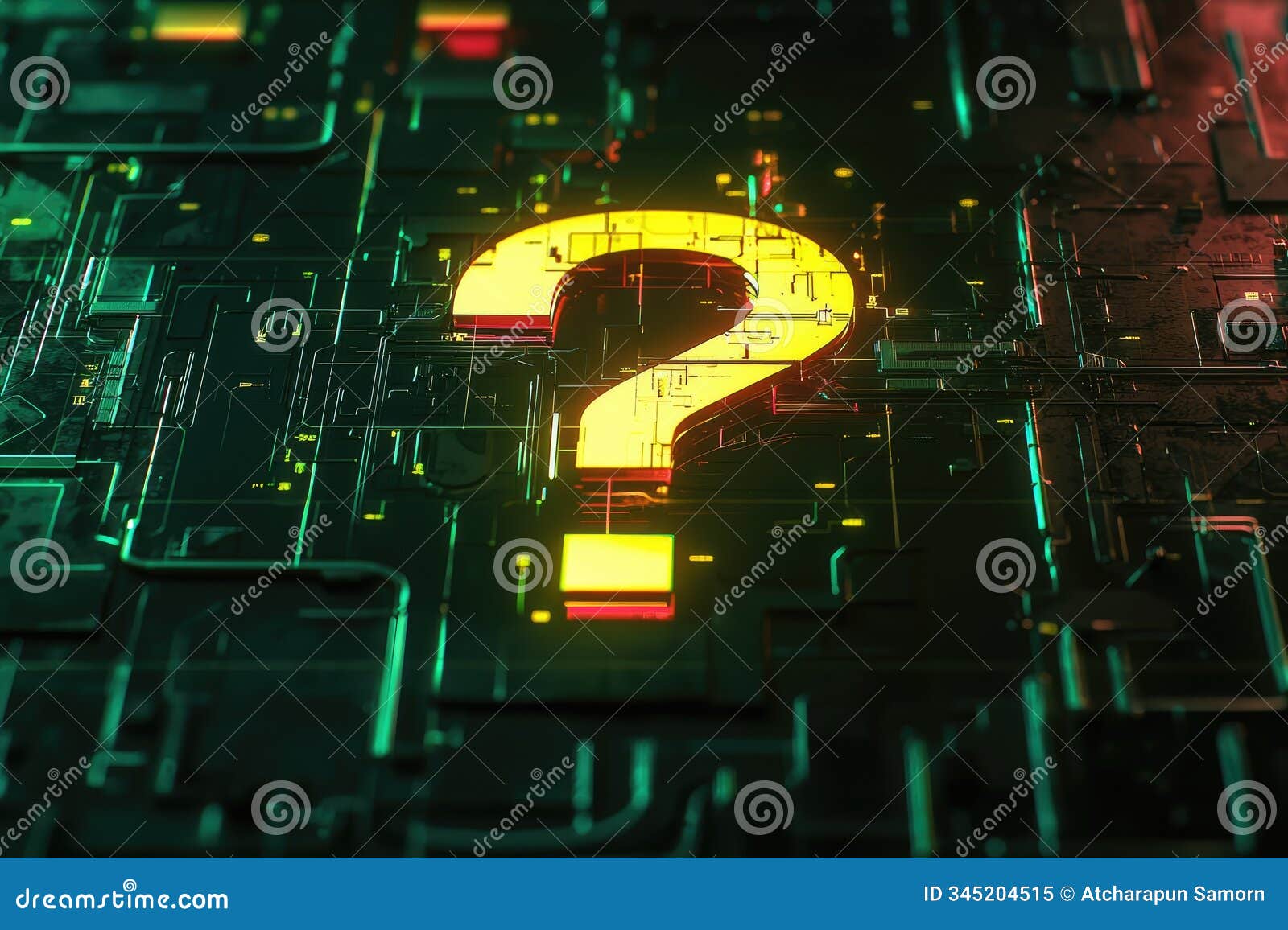 A Computer Chip with a Yellow Question Mark on it Stock Illustration ...
