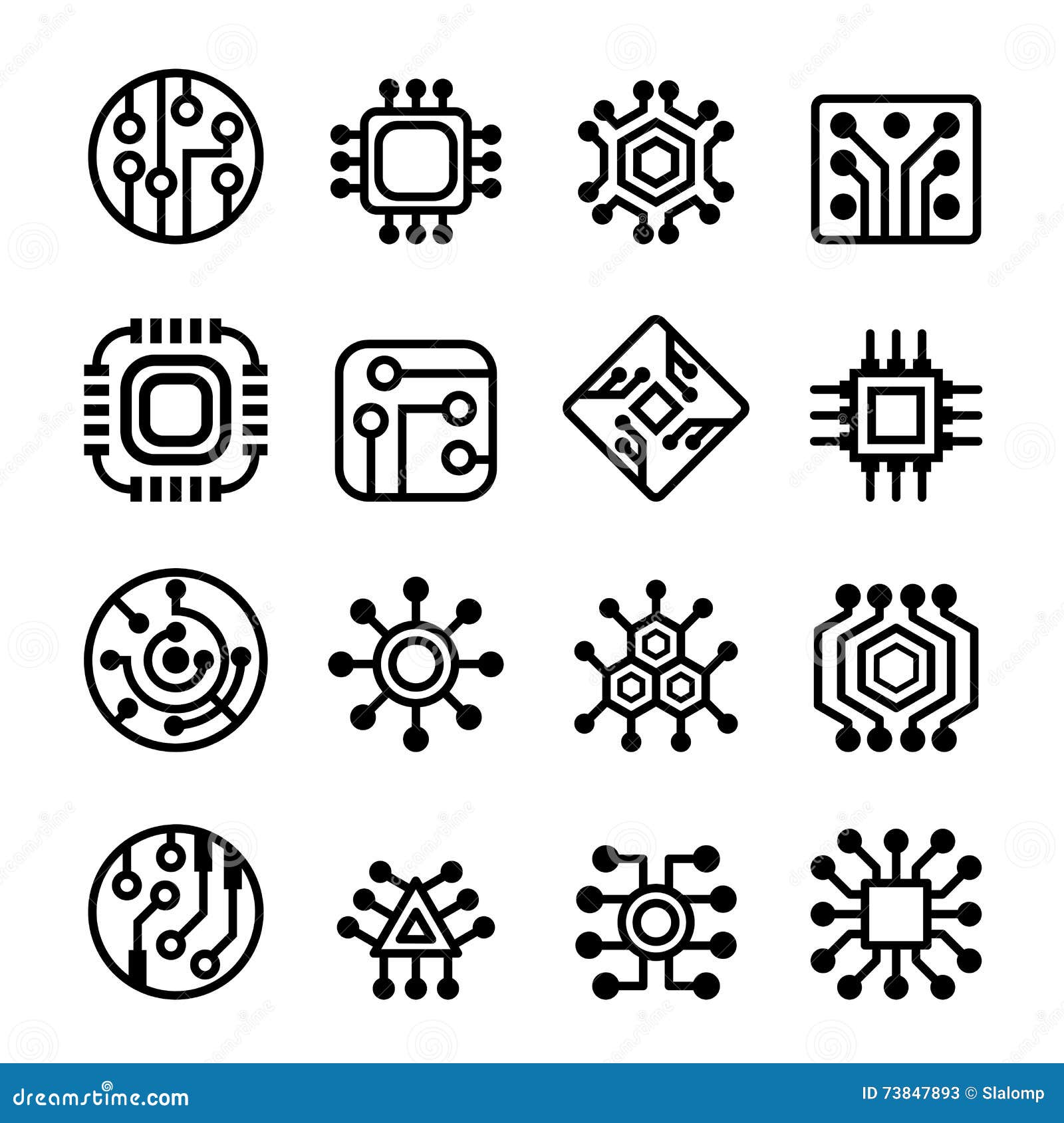 Electronic Logo Chip. Digital Connected Shapes Cartoon Vector ...